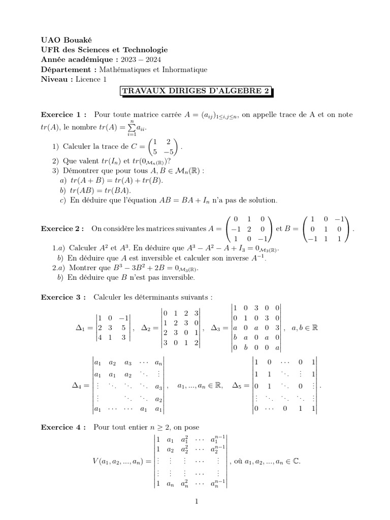 24l1 Td Algèbre 2-Mi Uao-1 | PDF | Analyse mathématique | Algèbre