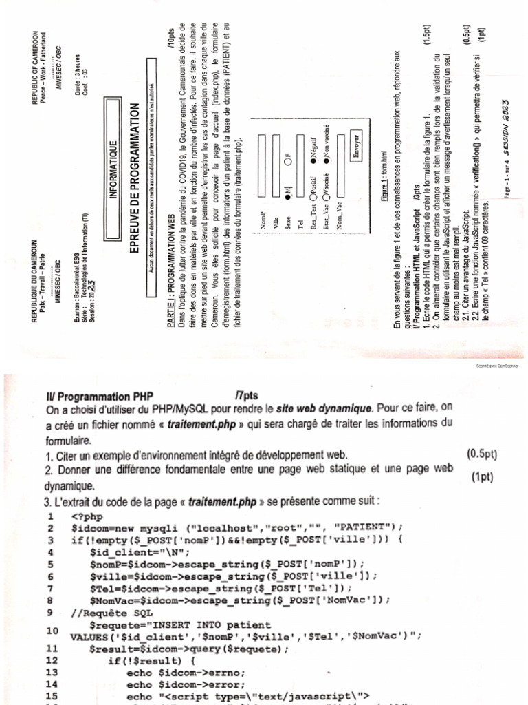 Programmation Bacc TI 2023 | PDF