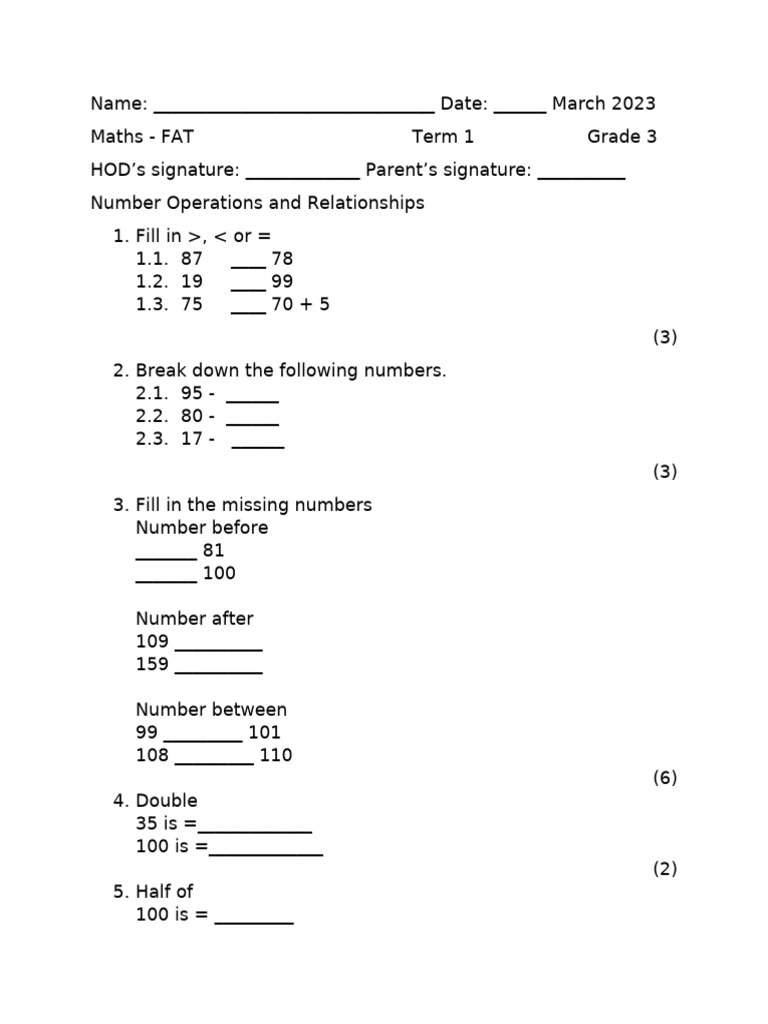 Grade 3 Mathematics 2023 Term 1 | PDF | Mathematics