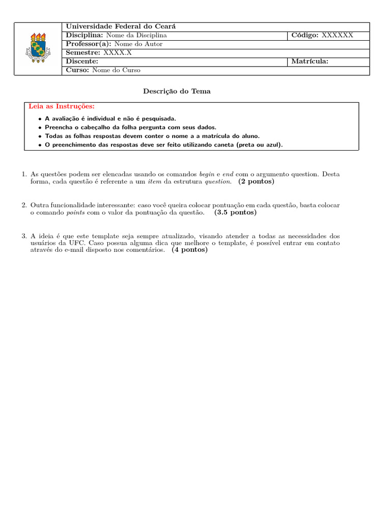 Template de Prova UFC | PDF