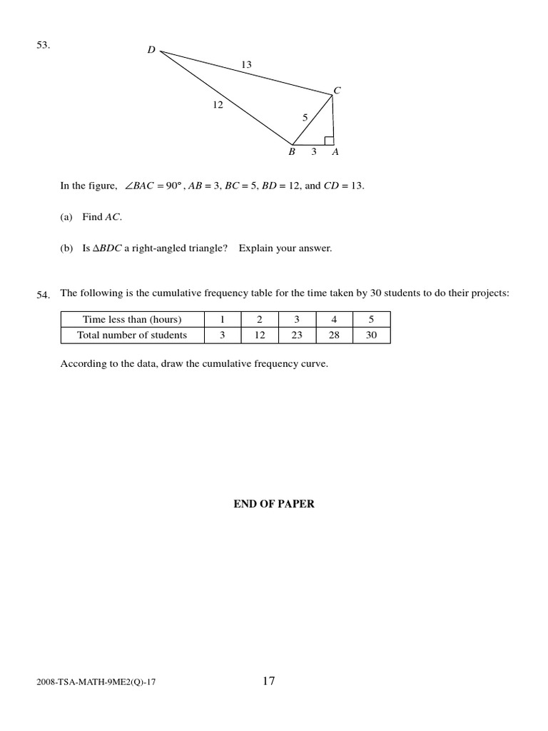 2008 TSA Math Exam Questions | PDF