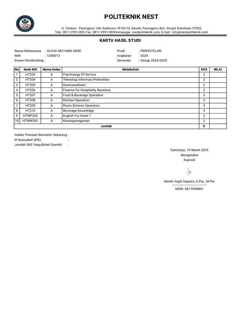 CETAK KARTU HASIL STUDI - Portal Akademik | PDF