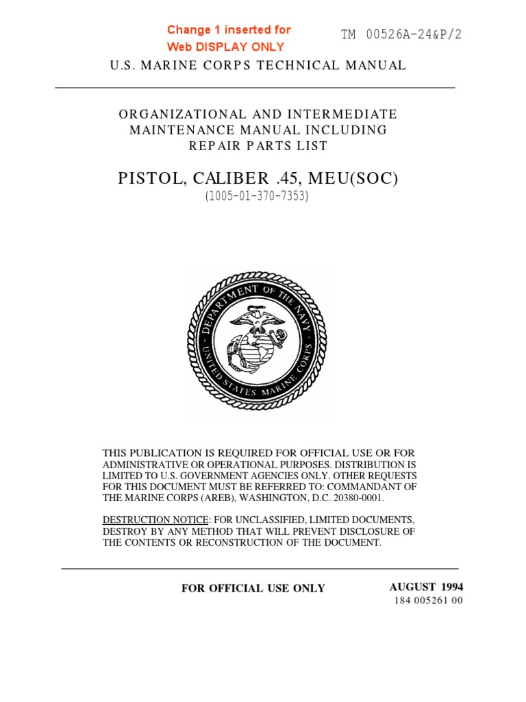 Maintenance Manual for MEU(SOC) Pistol | PDF | Magazine (Firearms ...