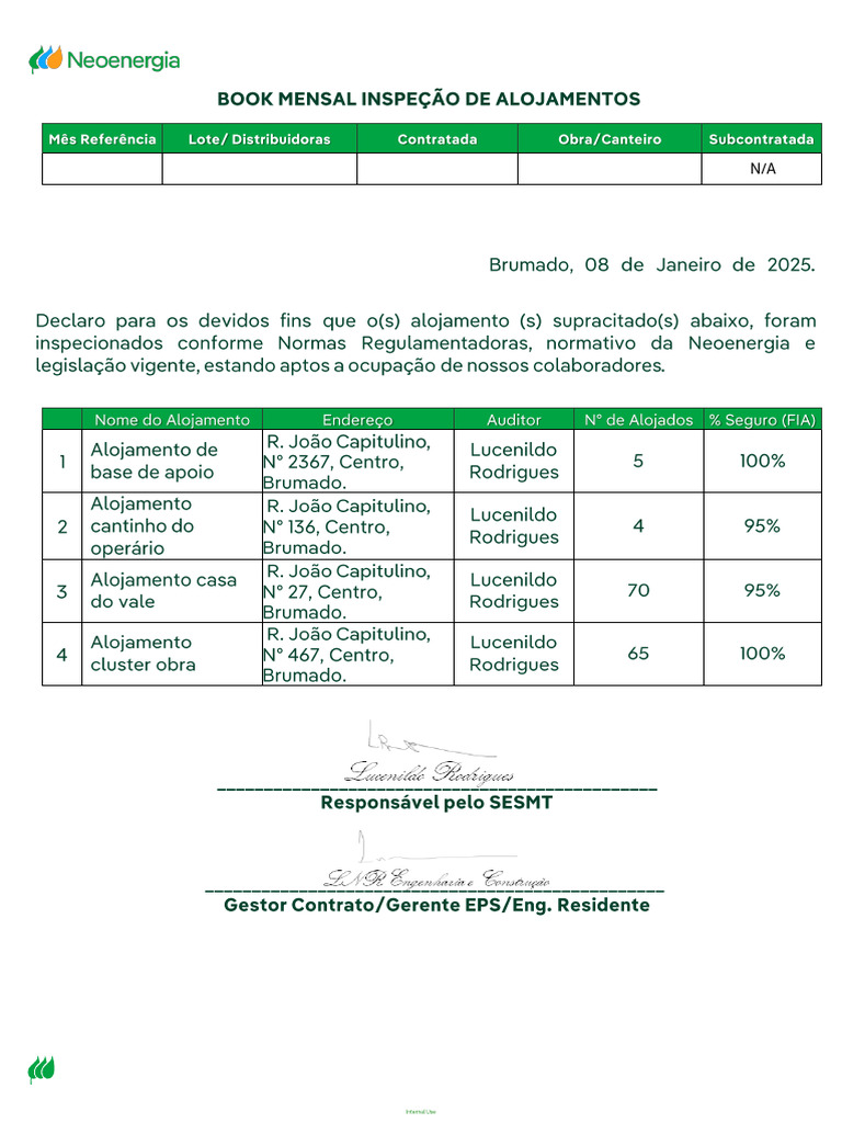 Modelo Preenchido Book Alojamento | PDF