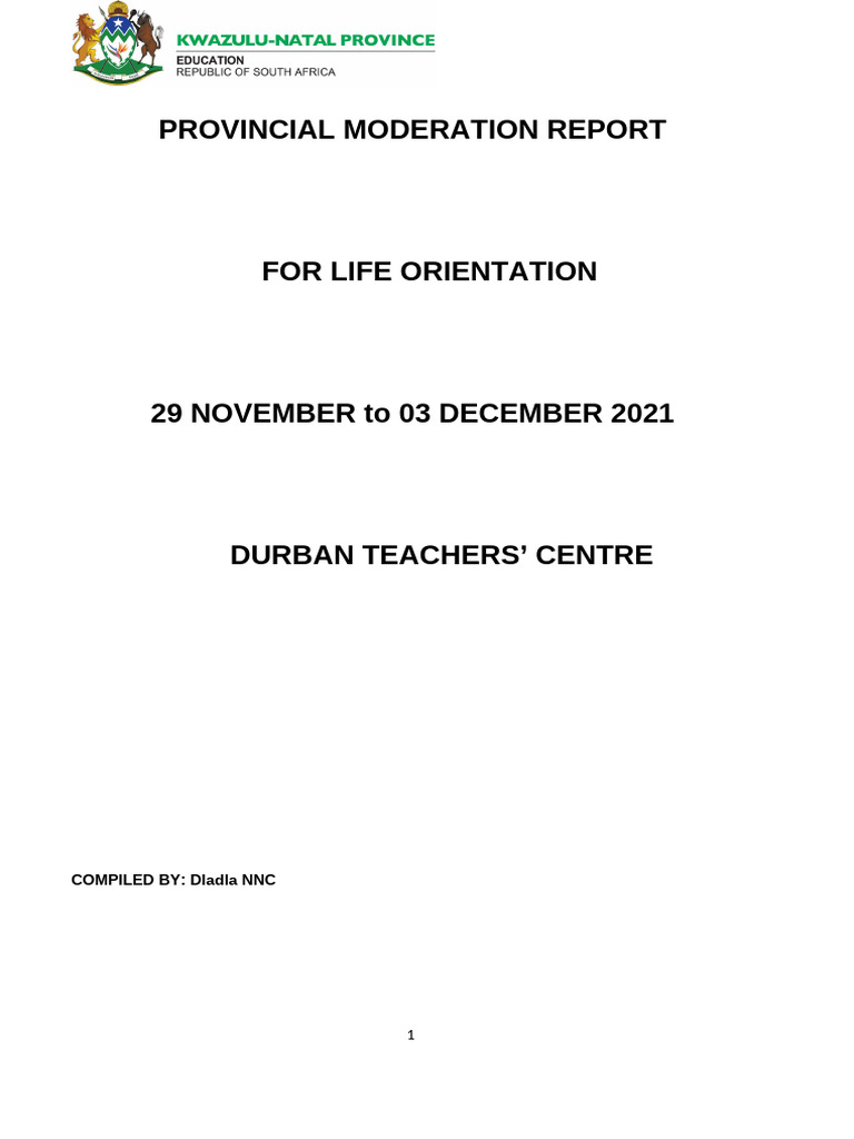 2021 KZN Prov Moderation Report | PDF | Teachers | Cognition