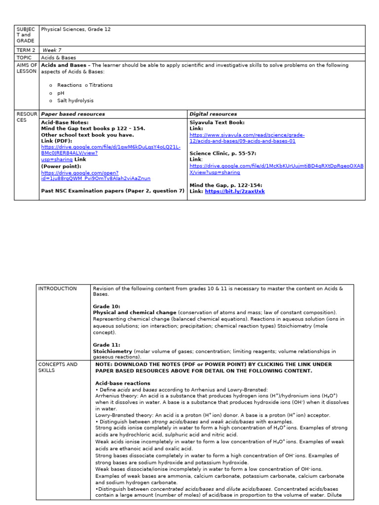 Grade 12 Acids & Bases Overview | PDF | Acid | Hydroxide