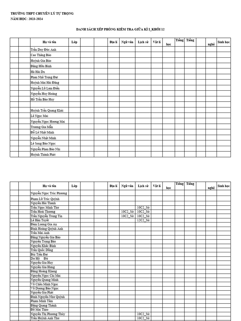 2023.10.27 - DS Học Sinh Trong Phòng Kiểm Tra K12 | PDF