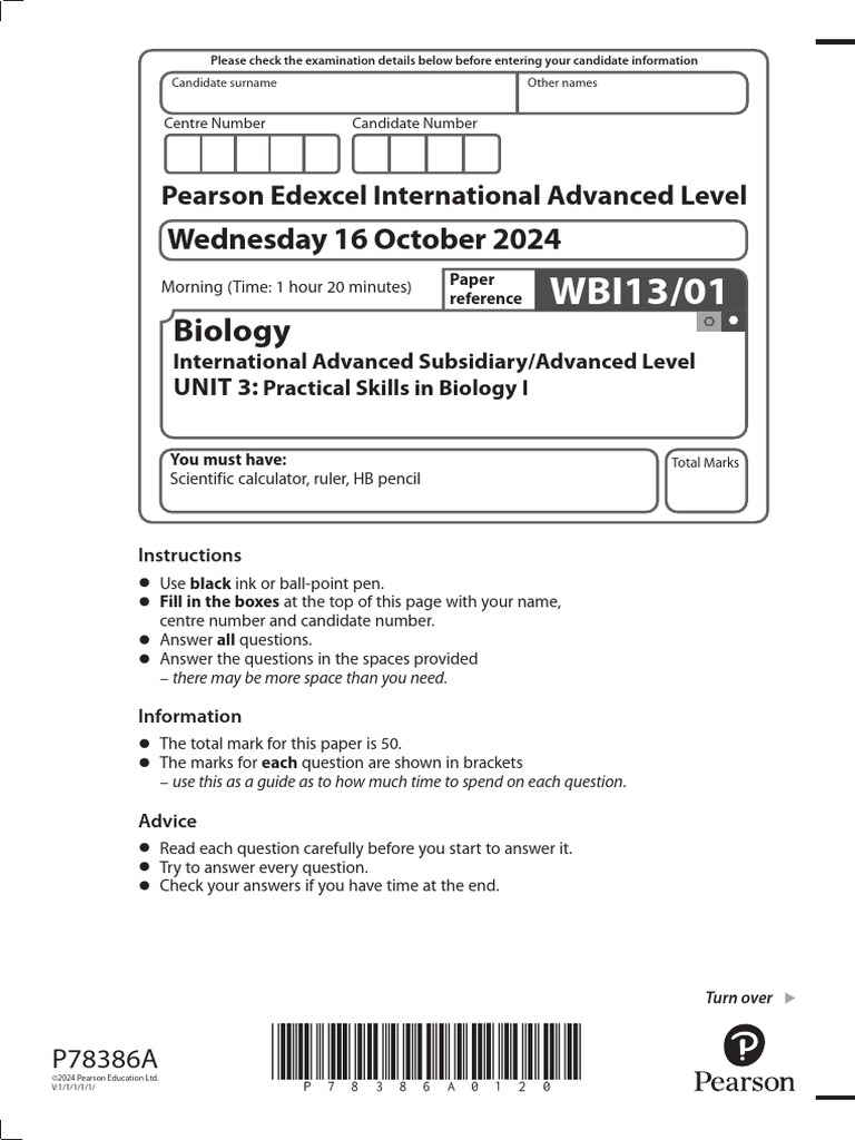 Biology Unit 3 Practical Exam Paper | PDF