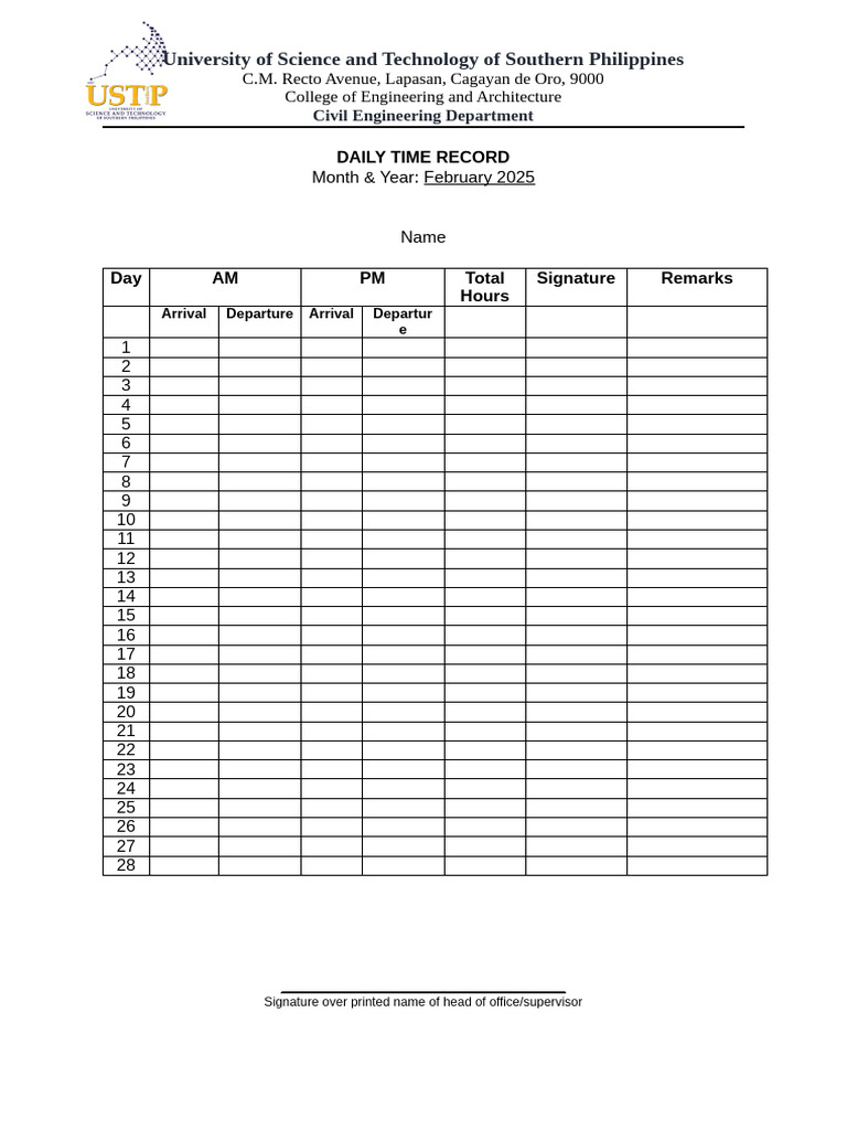 Daily Time Record Template | PDF