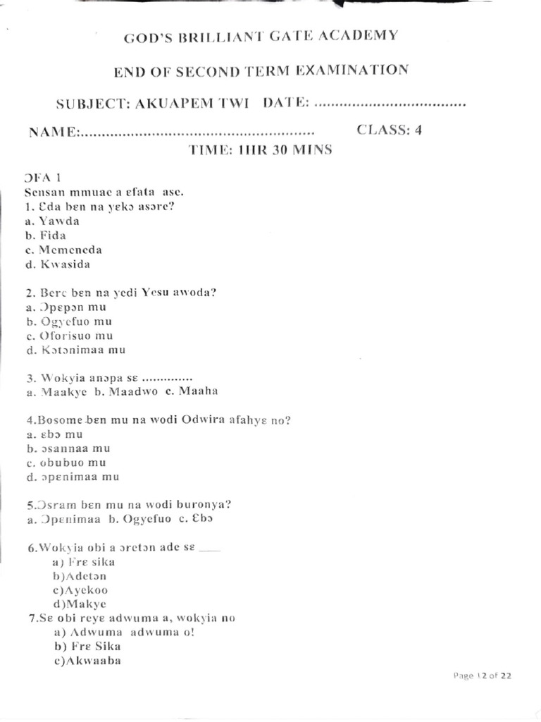 Akuapem Twi Grade 4.. | PDF