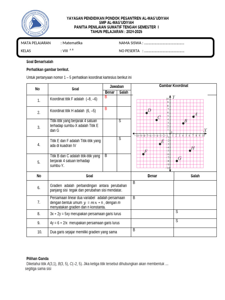 Naskah Soal PSAS 1 Kelas 8 2425+kunjaw New | PDF