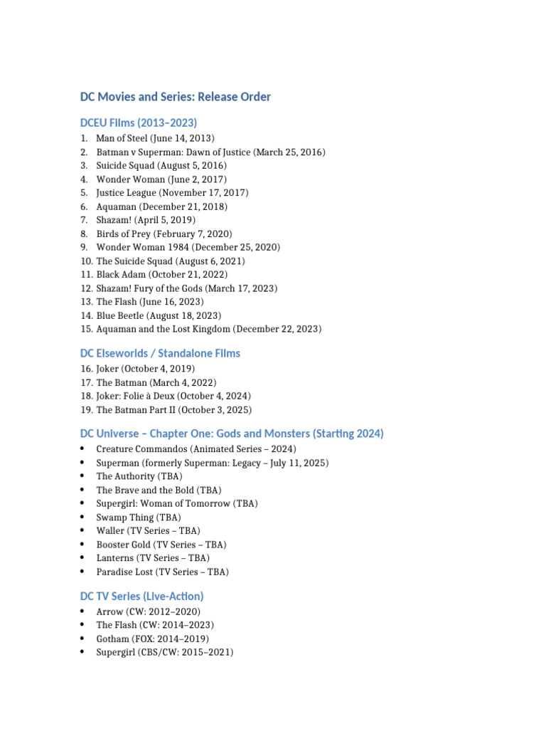 DC Movies and Series Release Timeline | PDF