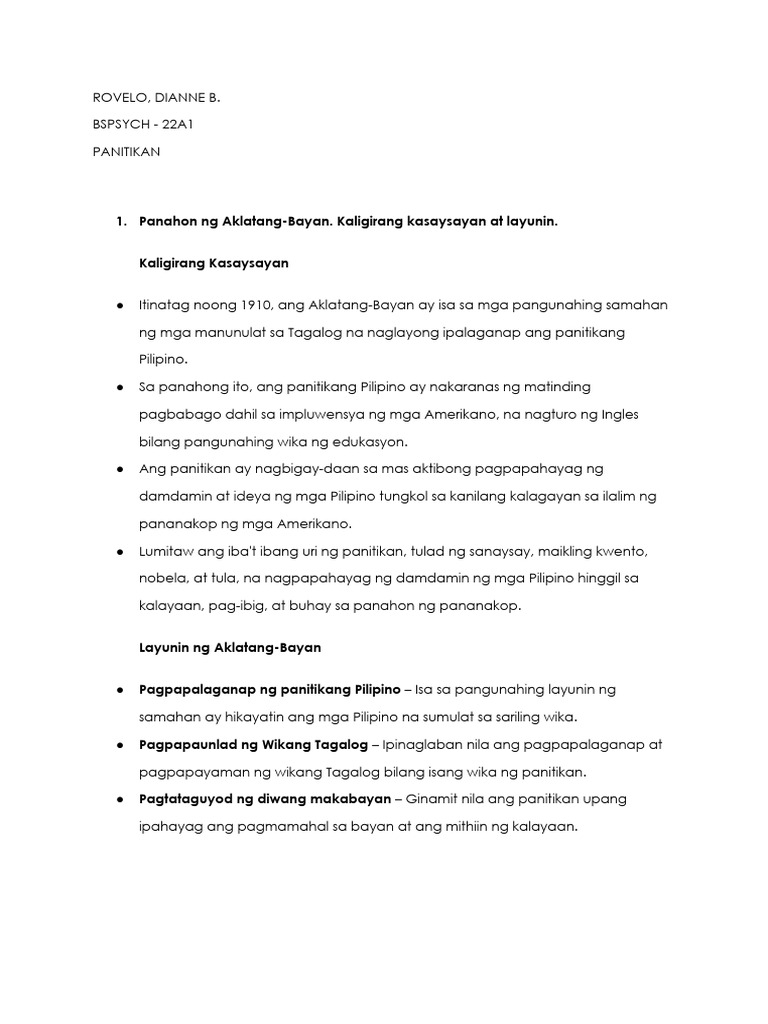 Rovelo - Panitikan Midterm 1 | PDF