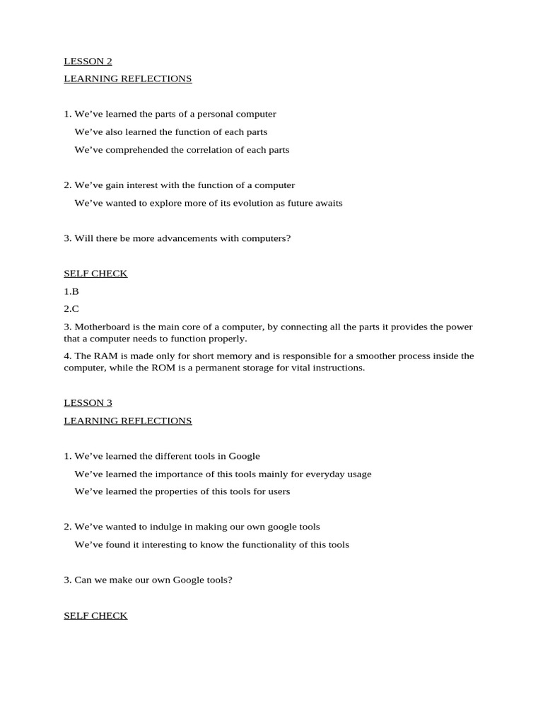 Learning Reflections and Self Check | PDF