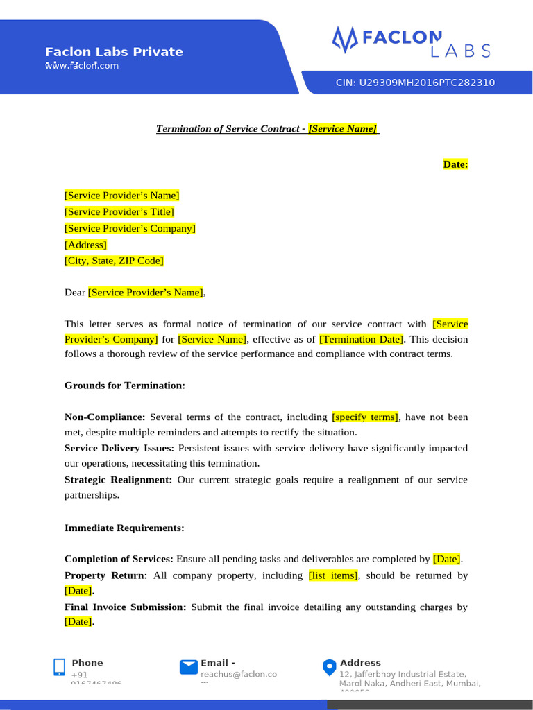Comprehensive Termination Letter With Emphasis On Compliance | PDF