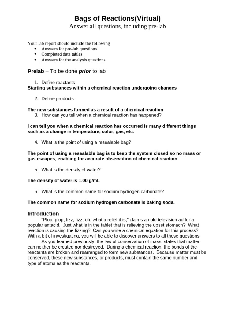 Bags_of_Reaction (virtual) Reg | PDF | Acid | Chemical Reactions