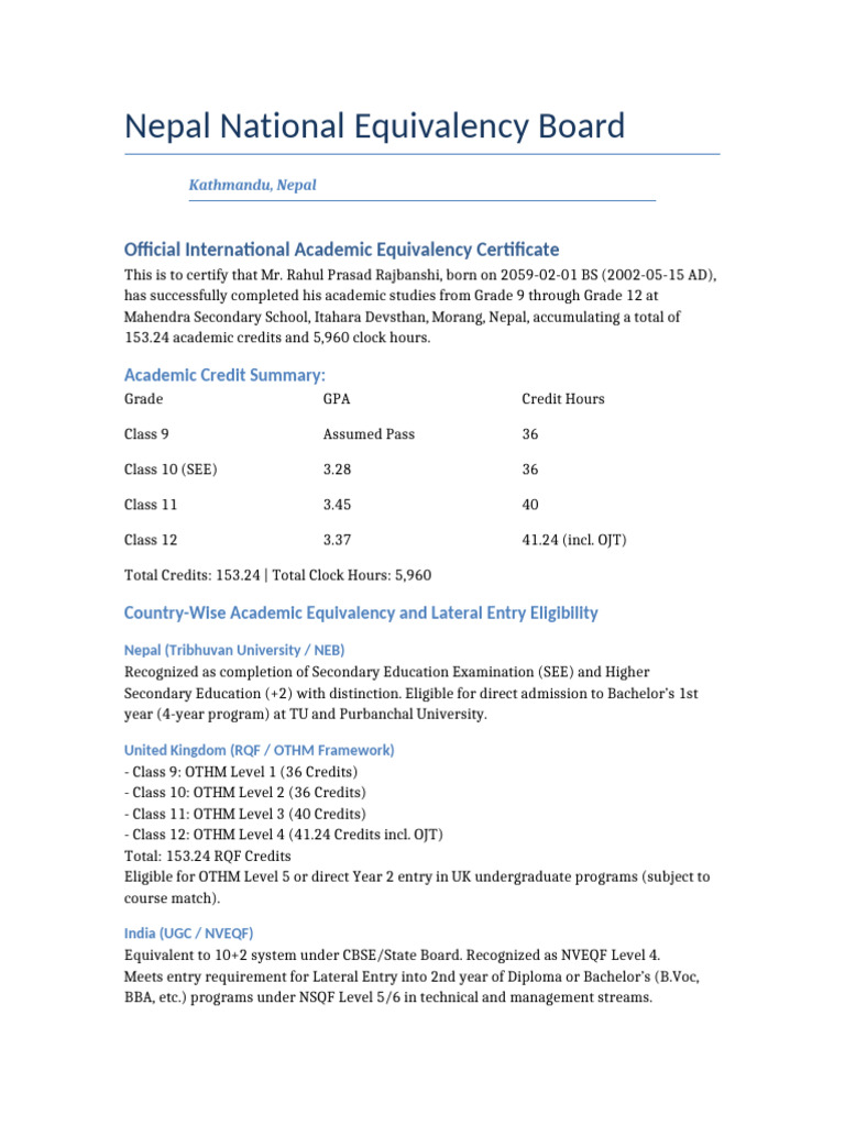International Equivalency Certificate Lateral Entry | PDF | Course ...