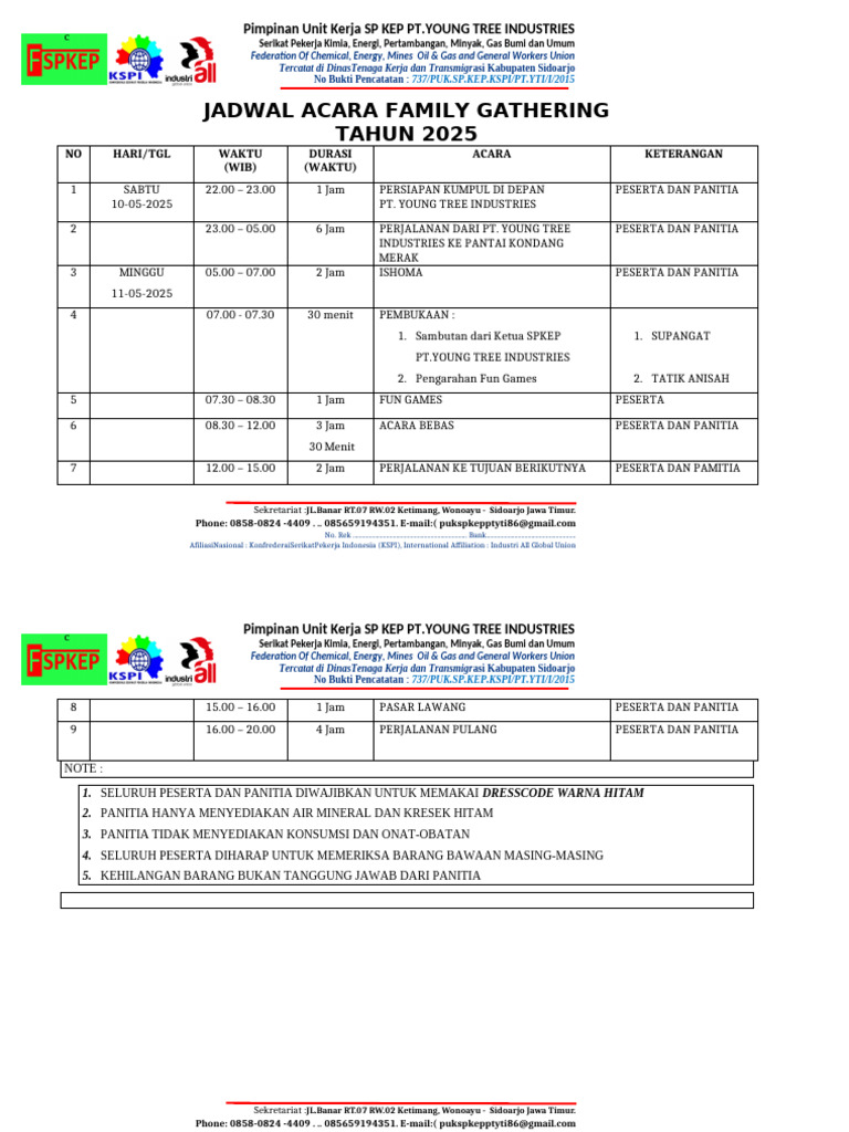 Jadwal Family Gathering 2025 SP KEP PT YTI | PDF
