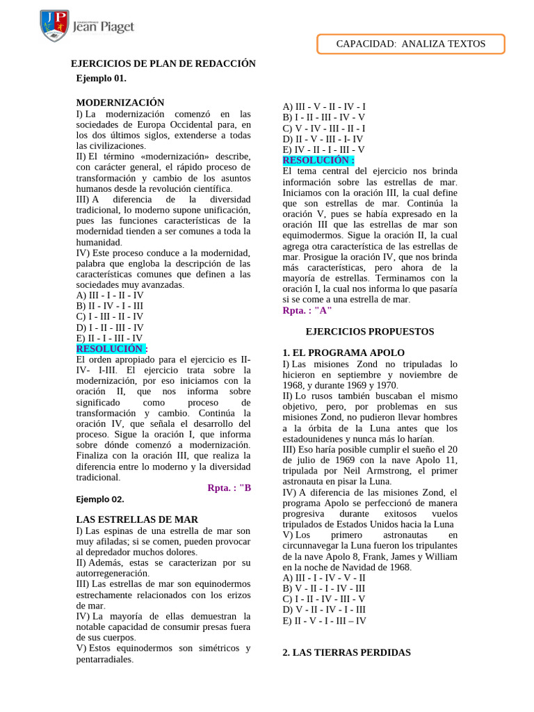 Ejercicios De Plan De Redacción Pdf Alfabeto Programa Apolo