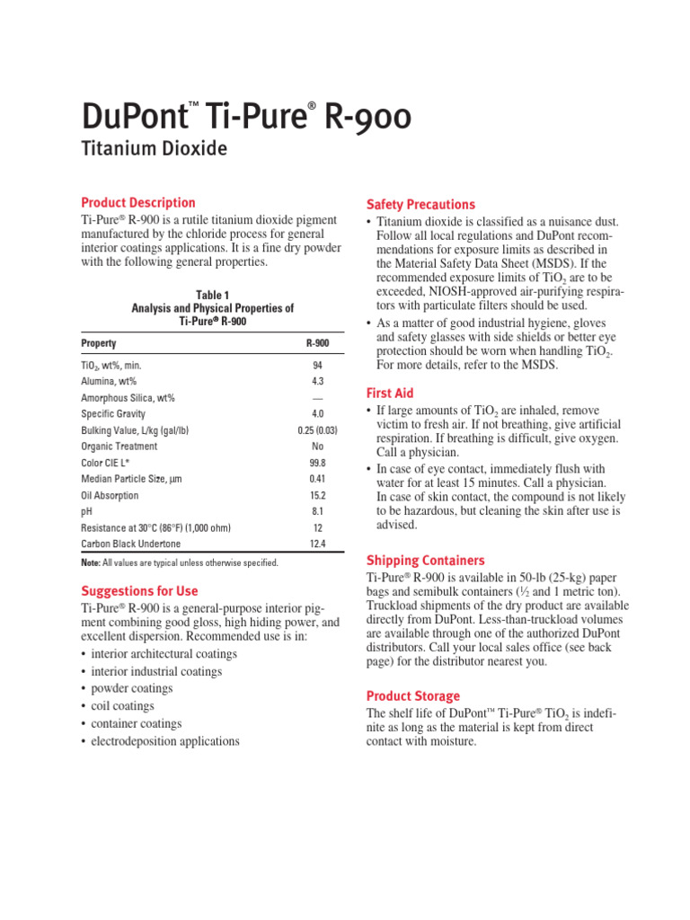 Dioxido de Titanio R-900 | PDF | Titanium Dioxide | Materials