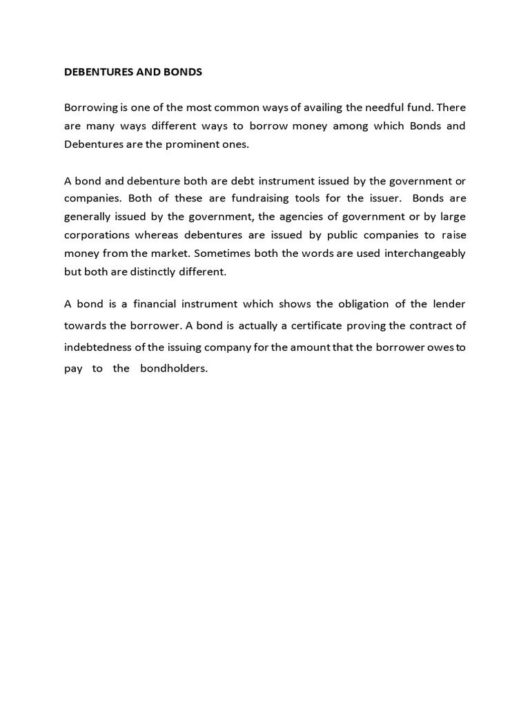 BONDS AND DEBENTURES | PDF | Bonds (Finance) | Debenture