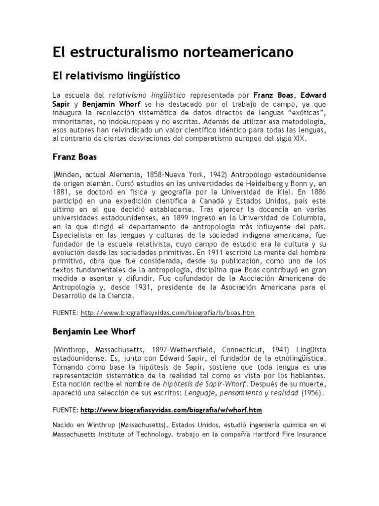 El estructuralismo lingüístico estadounidense: Franz Boas, Edward Sapir ...