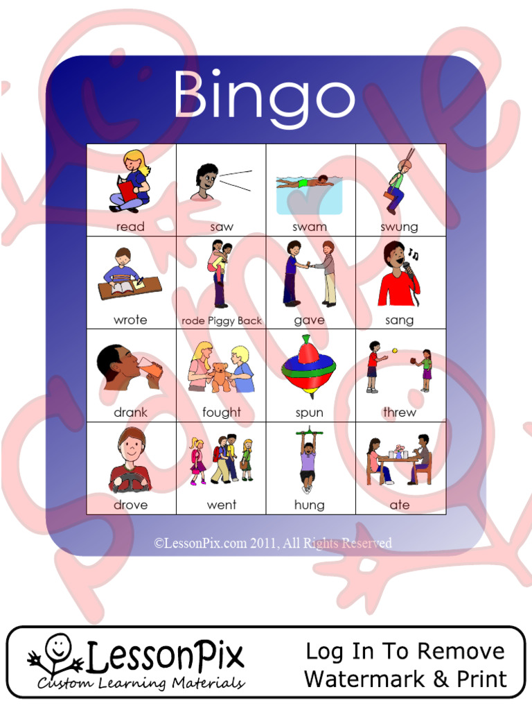 Regular+Past+Tense+Verbs+Bingo-material 1617606 | PDF