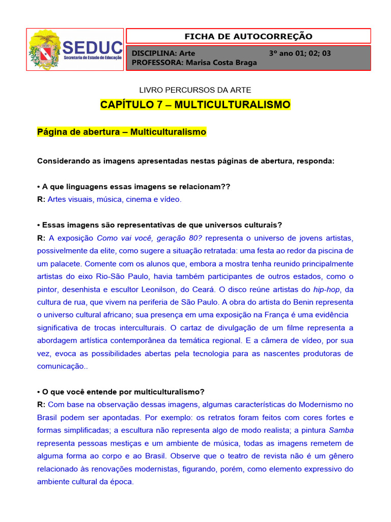 ARTE - Multiculturalismo - Capítulo 7 - 1bimestre | PDF | Imagem | Música hip hop