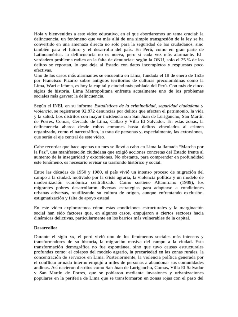 Nuevo Texto Sobre La Delincuencia - HPR | PDF | Lima | Exclusión social