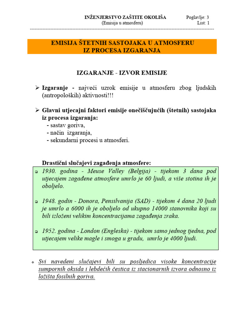 Poglavlje - EMISIJA U ATMOSFERU-1 | PDF
