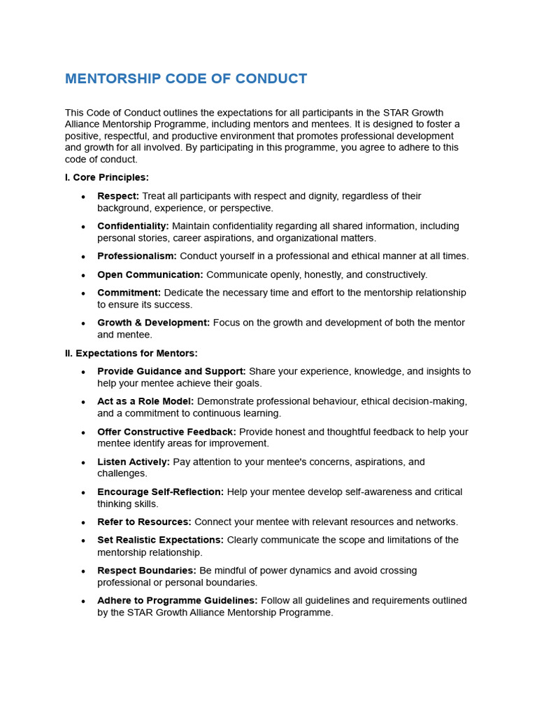 Mentorship Code of Conduct Fillable Form | PDF | Mentorship | Harassment