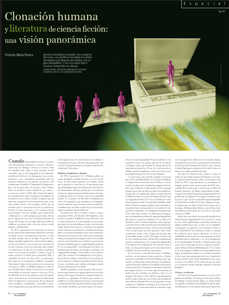 Clonacion Humana y Literatura de Ciencia | PDF | Clonación | Evolución