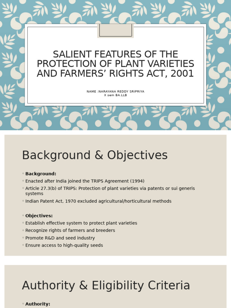 Salient Features of The Protection of Plant Varieties | PDF