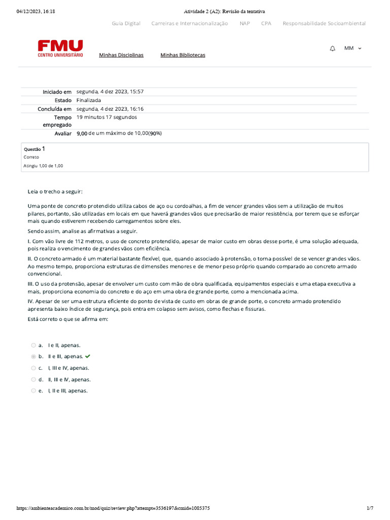 Atividade 2 (A2) ENG CIVIL FMU | PDF | Concreto | Estresse (Mecânica)