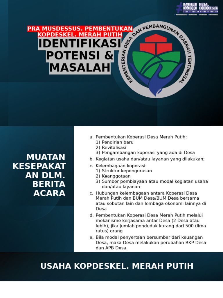 Pra Musdessus Kopdes Merah Putih - Pemetaan Masalah Dan Potensi | PDF