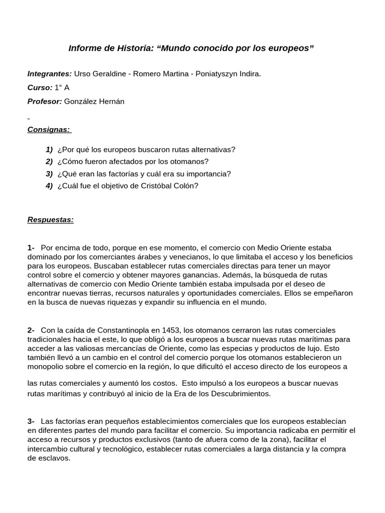 Informe de Historia | PDF | Cristobal colon | Comercio