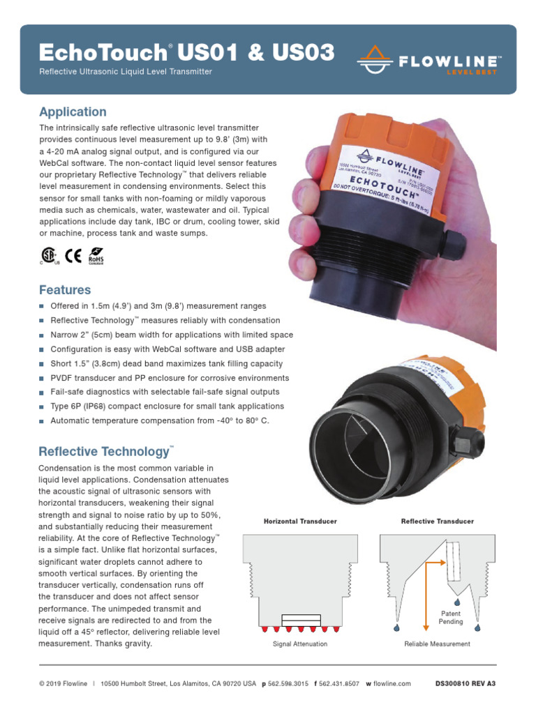 Echotouch US01 US03 Data Sheet | PDF | Equipment | Electrical Engineering
