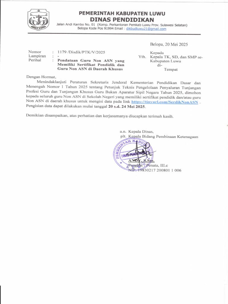 Pendataan Guru Non ASN Yang Memiliki Serdik Dan Guru Non ASN Di Daerah Khusus | PDF