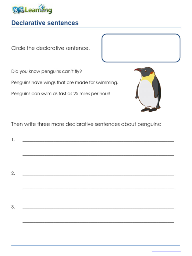 Grade 3 Declarative Sentences Og1 | PDF