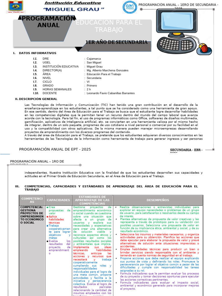Programación Anual 1º Ept - 2025 | PDF | Microsoft PowerPoint | Microsoft Excel