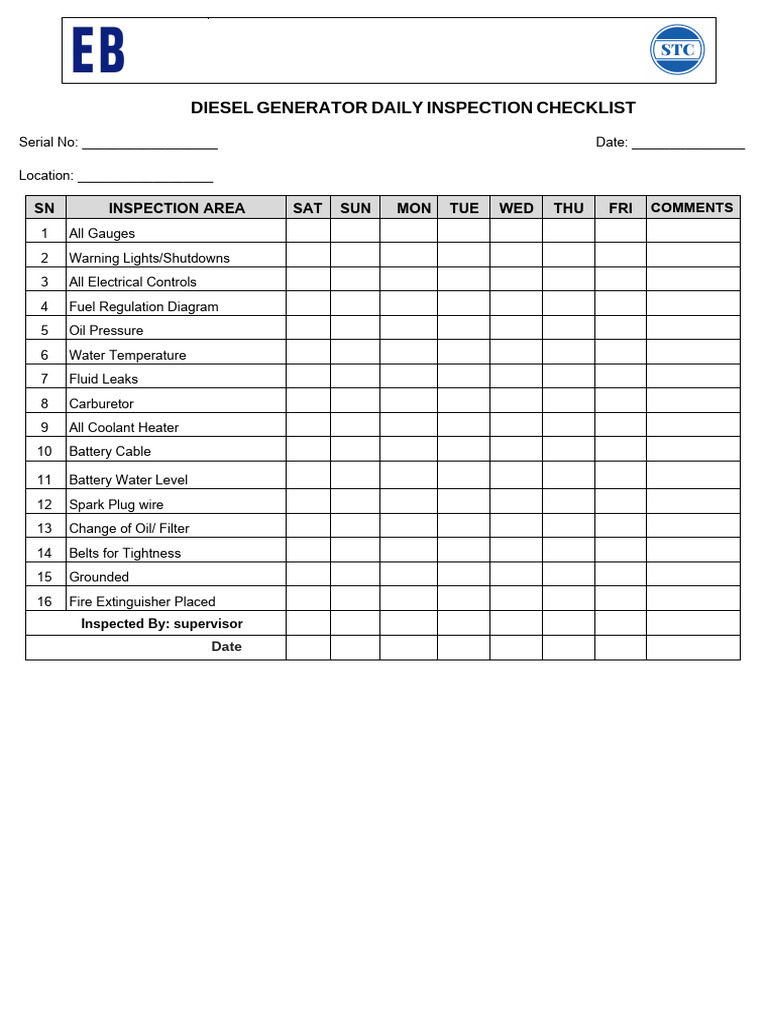 19 Generator Daily Inspection Checklist | PDF