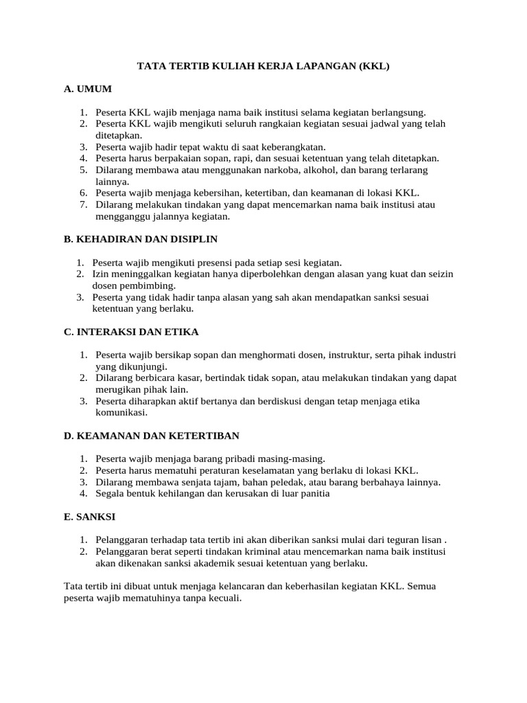 Tata Tertib Kuliah Kerja Lapangan | PDF