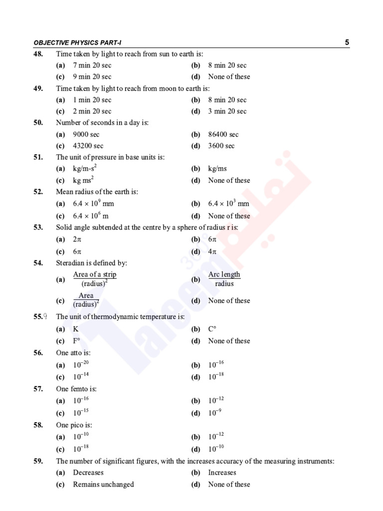 1st Year Physics Full Book (MCQS) 6 | PDF