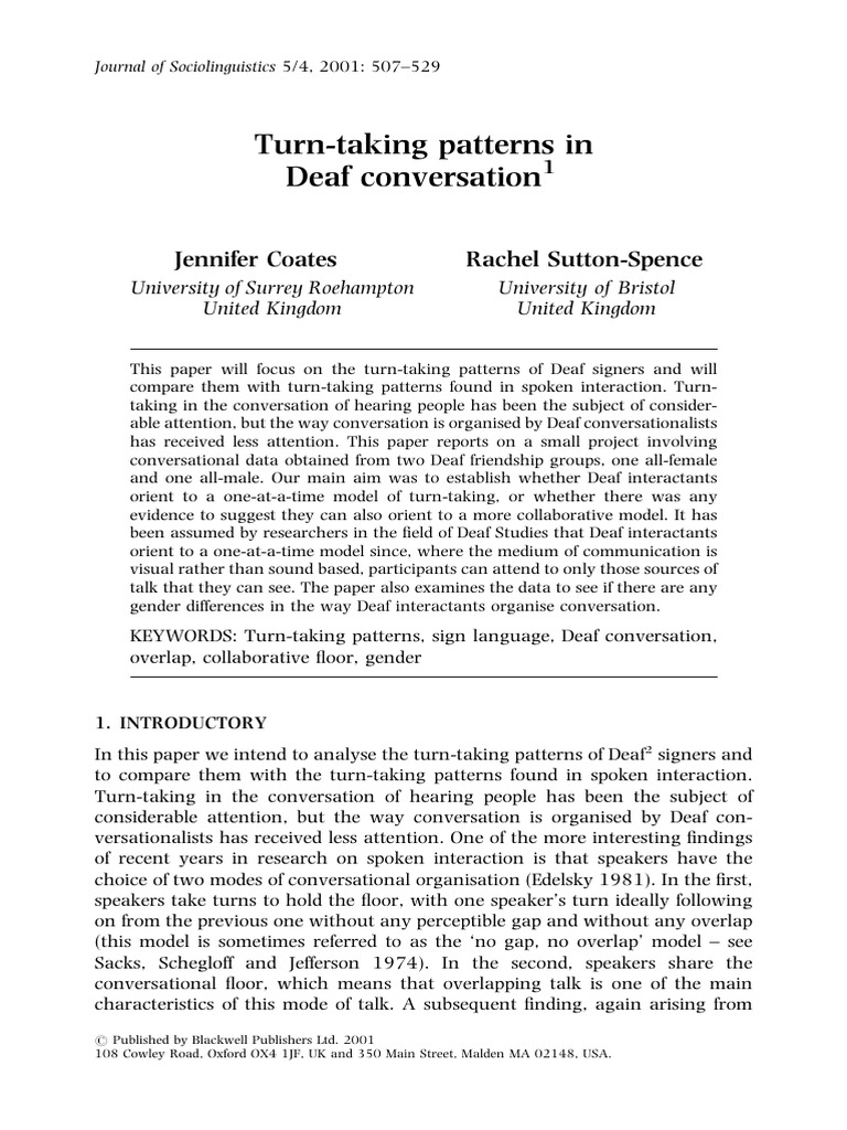 Coates 2001 | PDF | Sign Language | Human Communication