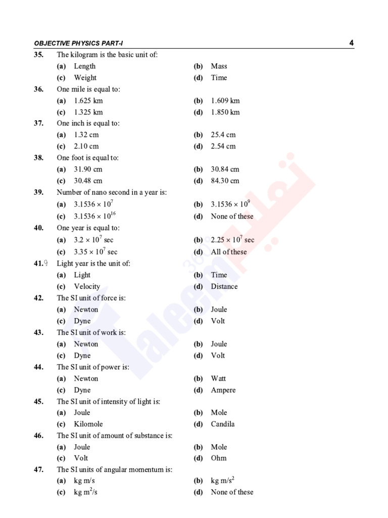 1st Year Physics Full Book (MCQS) 5 | PDF