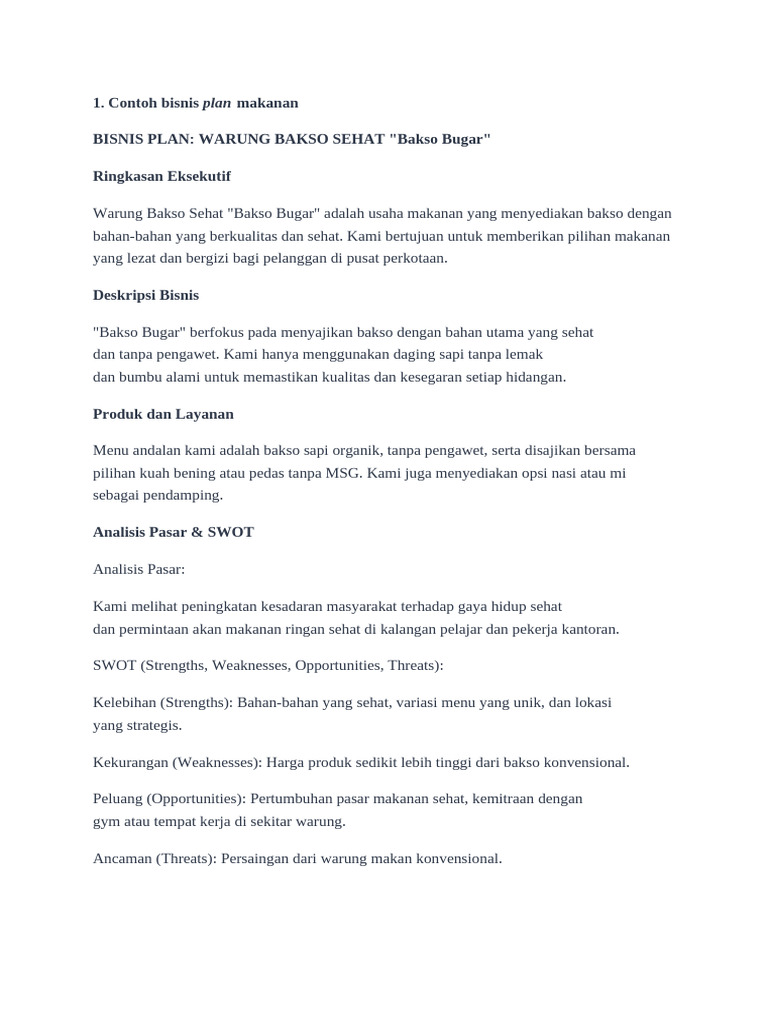 Contoh Bisnis Plan | PDF