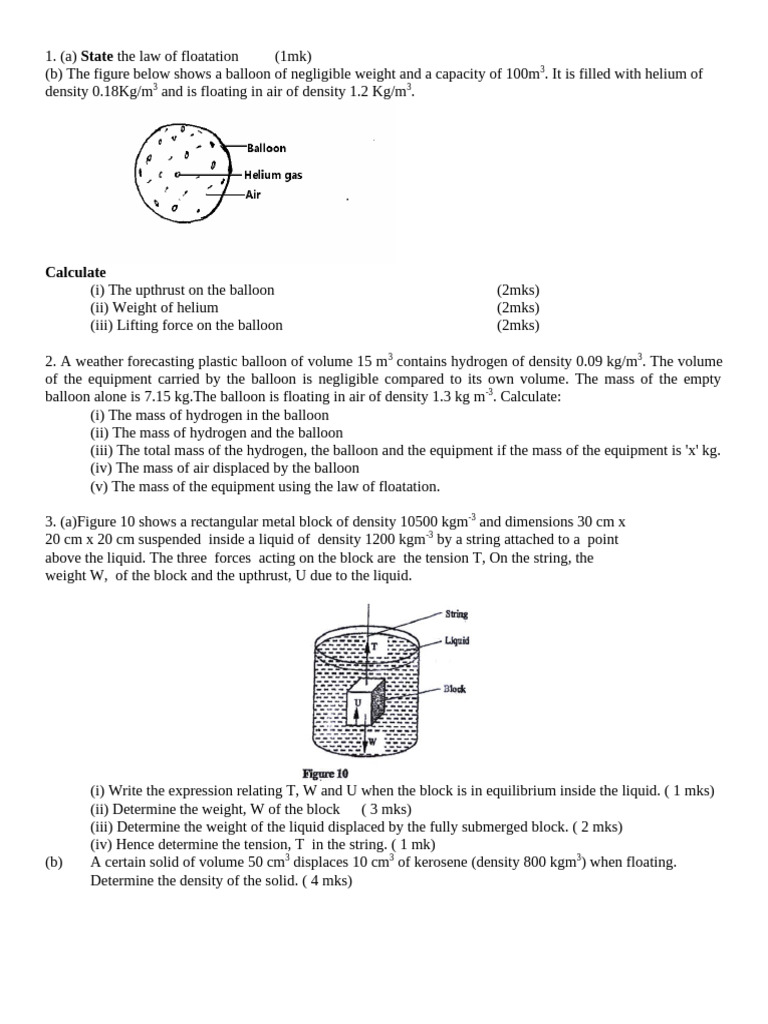 Floating & Sinking Set 2 Qs | PDF | Buoyancy | Density