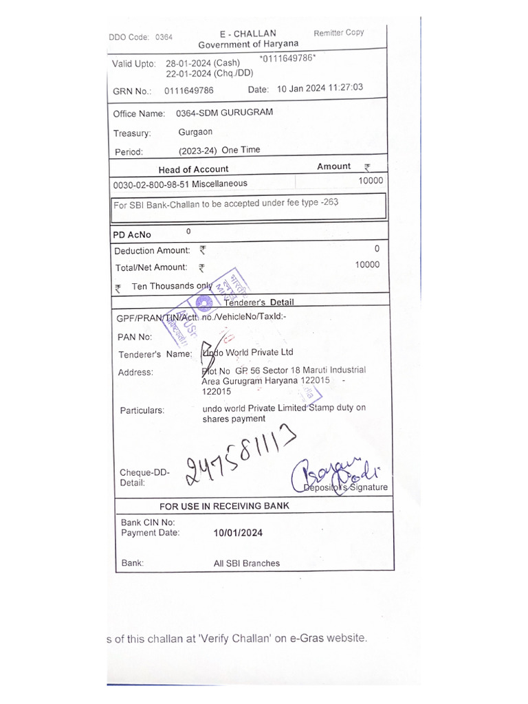 Share certificate Stamp duty Challan Undo | PDF