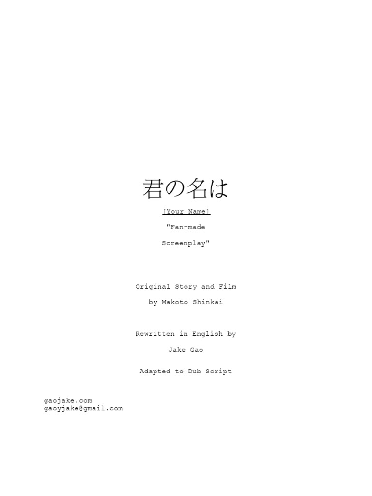 PUBLIC - Your Name Unofficial Dub Script | PDF | Screenplay | Waiting Staff