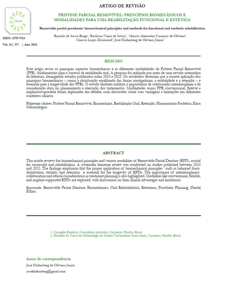 Prótese Parcial Removível: Biomecânica e Modalidades | PDF ...